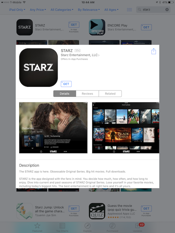 Premium STARZ TV Service Launches Stand-Alone App with Download Ability ...