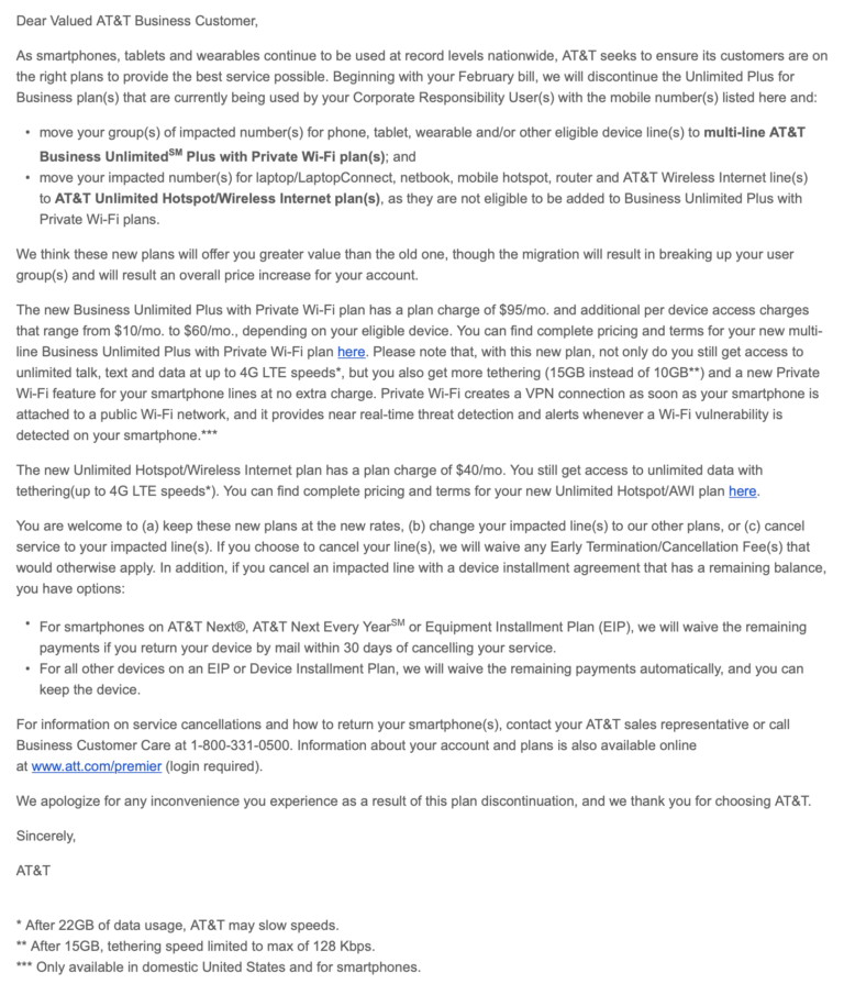 AT&T Discontinuing Unlimited Plus for Business Lines - Are Consumer ...