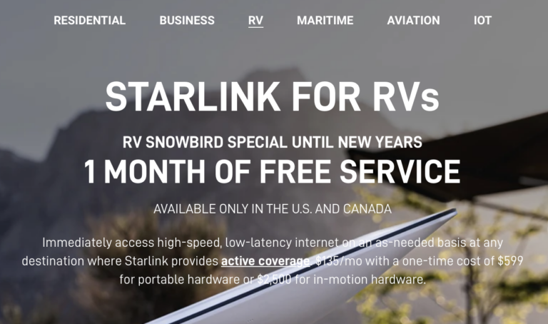 Starlink RV Snowbird Special - Free Month of Service - No Longer ...