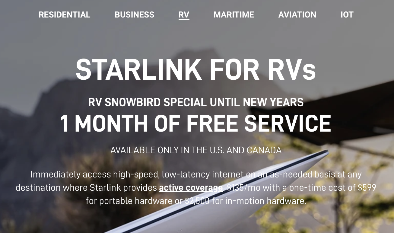 Starlink RV Snowbird Special - Free Month of Service - No Longer ... Starlink RV Snowbird Special - Free Month of Service - No Longer ...