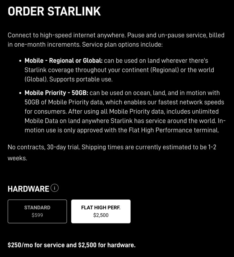 Starlink FAQ Update - Mobile Plans Now Officially Support In Motion Usage At Up to 10 MPH ...
